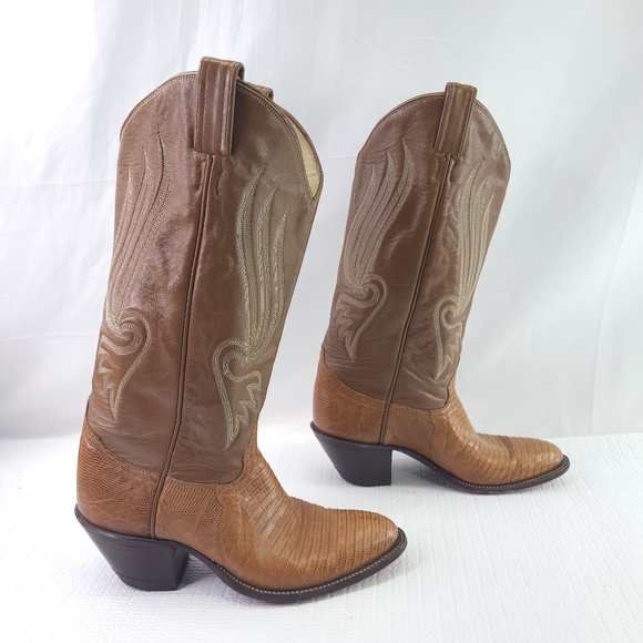 Tony Lama | Shoes | Tony Lama Gold Label Boots Sz 7b Lizard Tan Leather Pull On Western Cowboy ...